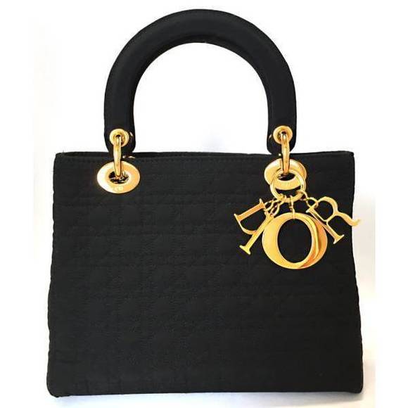 Dior | Bags | Dior Black Cd Tote Christian Charm Party Cannage Lady ...
